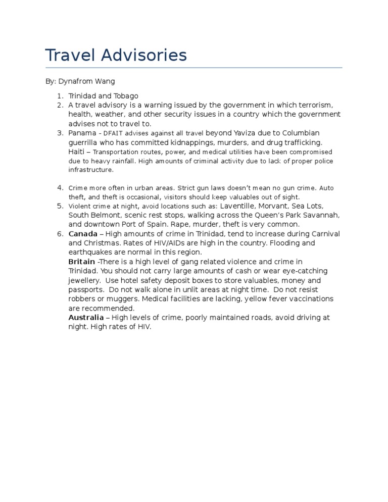 High-Risk Travel Advisories Summary | PDF