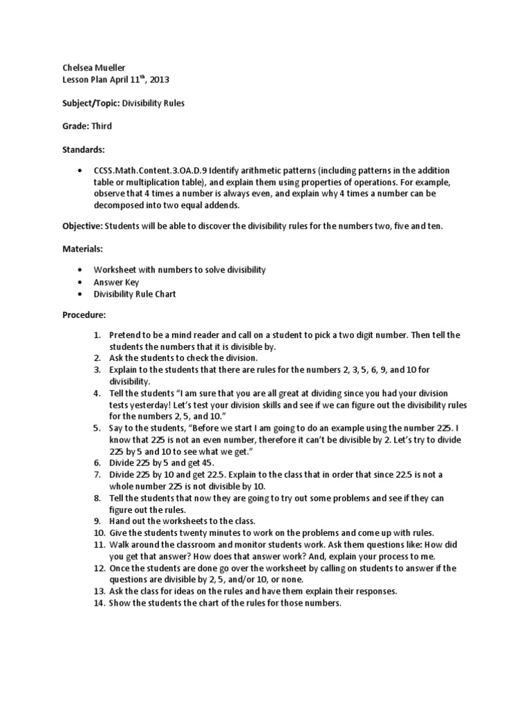 Divisibility Rules Lesson | PDF | Educational Psychology | Learning