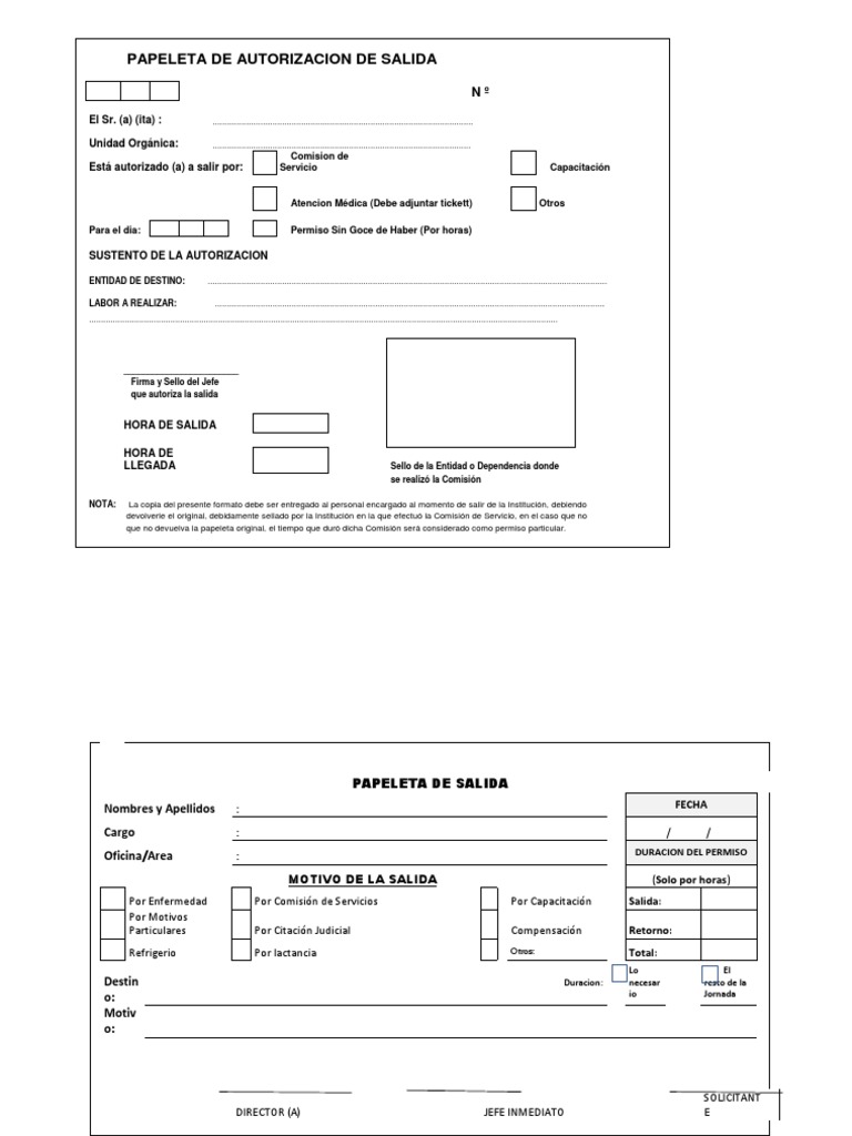 Papeleta de Autorizacion de Salida Papeleta de Autorizacion de Salida
