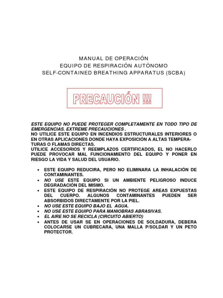 Scba Manual de Operacion | PDF | Respiración | Contaminación