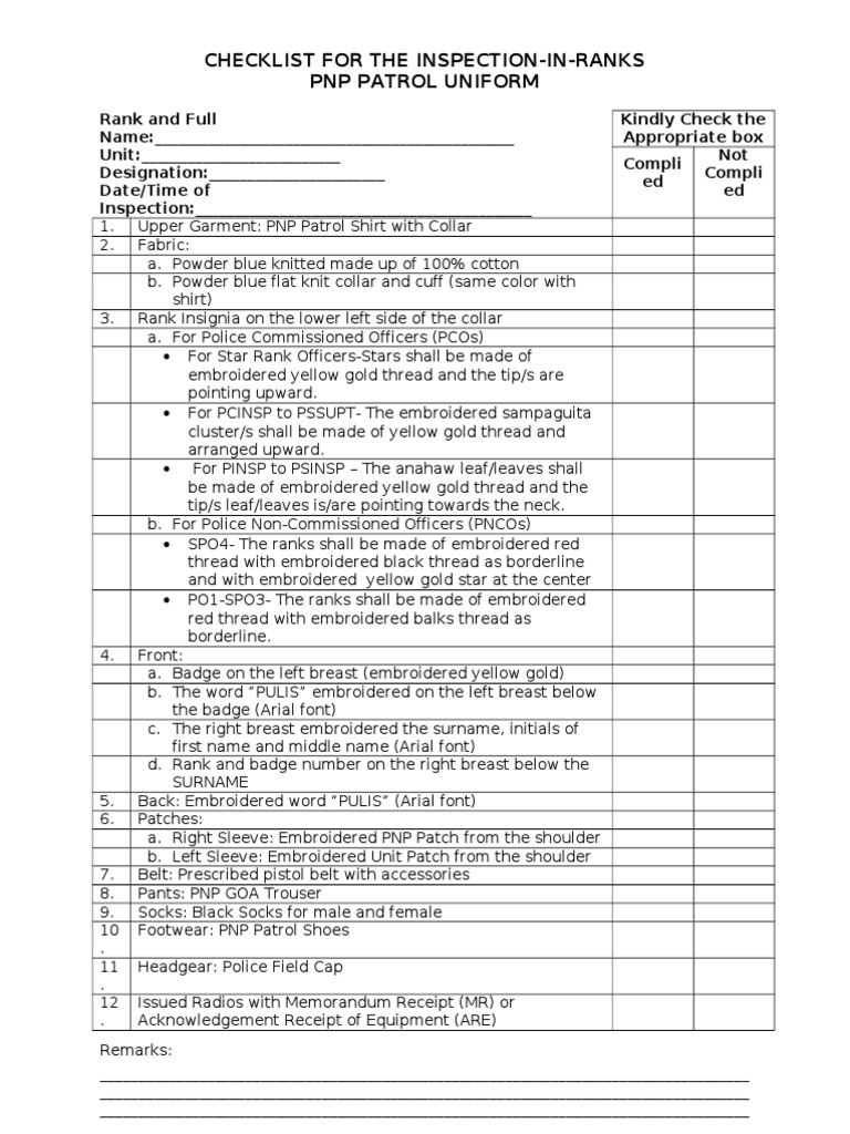 Checklist For The Inspection-In-ranks | PDF | Shirt | Embroidery