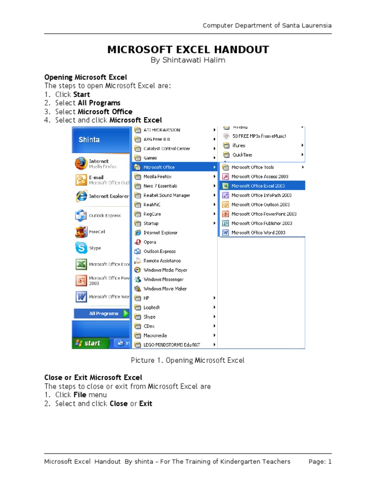 Handout of Microsoft Excel | PDF | Tab (Gui) | Microsoft Excel