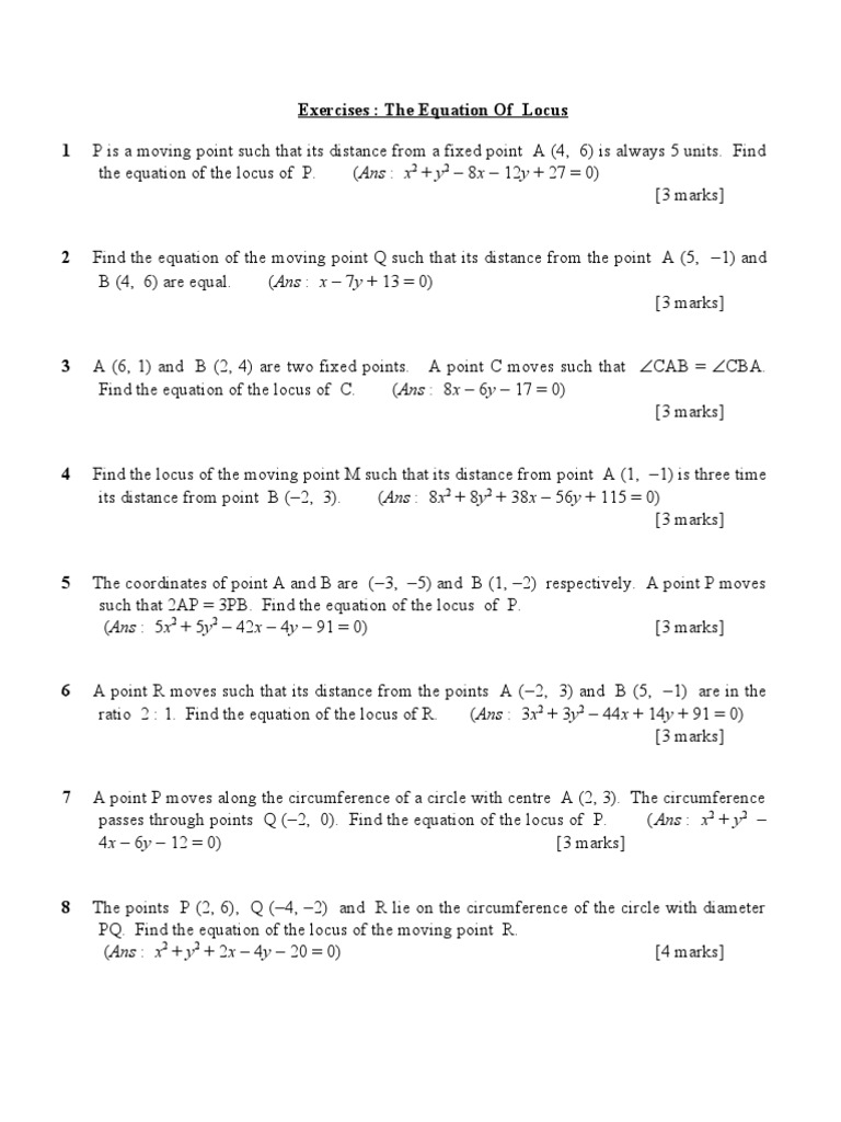 Exercises Locus Equation | Circle | Equations