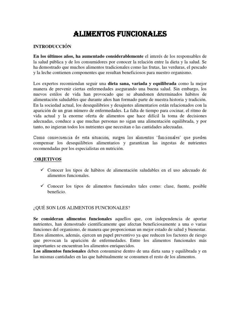 Alimentos Funcionales | PDF | Comida funcional | Alimentos