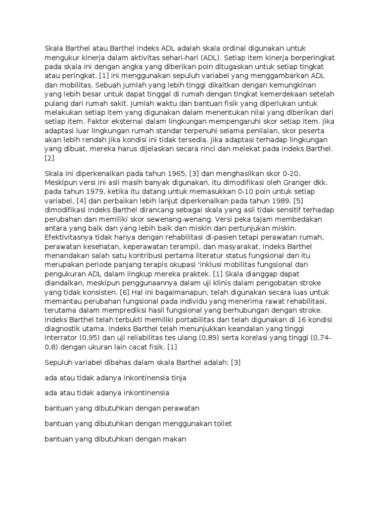 Skala Barthel Atau Barthel Indeks ADL Adalah Skala Ordinal Digunakan ...