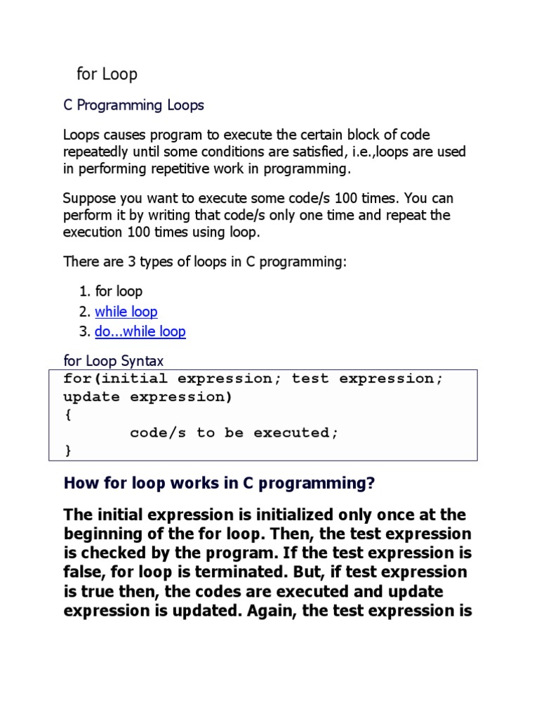 For Loop Pdf Control Flow C Programming Language