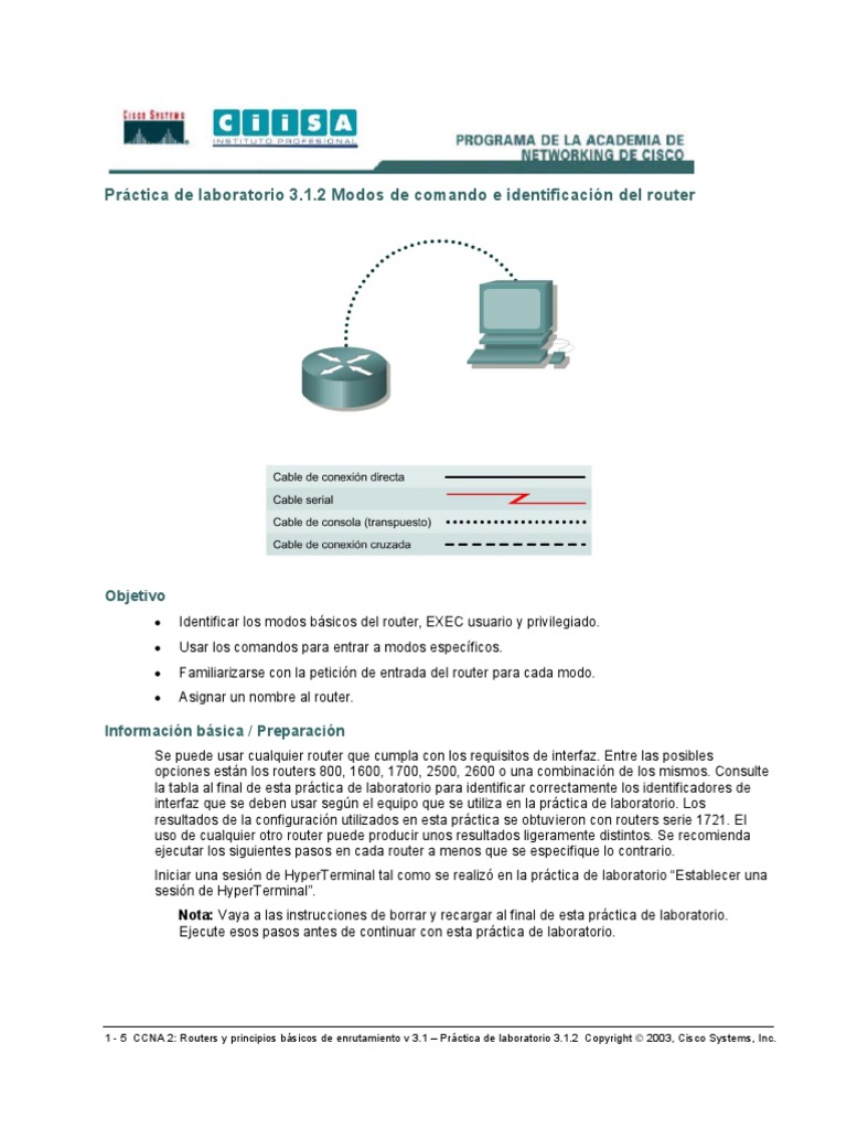 CCNA2 - Lab - 3 - 1 - 2 - Es - Modos de Comando e Identificación Del Router | PDF | Enrutador ...