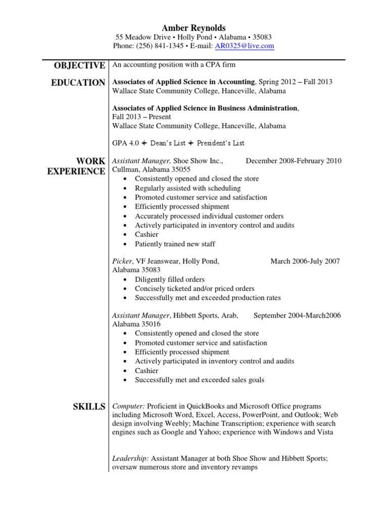 Accounting Resume of Amber Reynolds | PDF