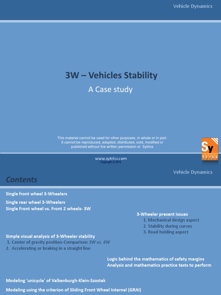 3W Vehicle Stability-A Case Study | PDF | Vehicle Technology | Automobiles