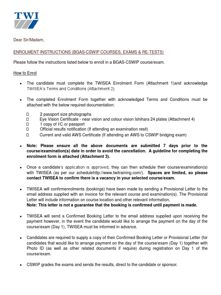 Enrolment Instruction BGAS-CSWIP 2013 - 2 | PDF | Negligence | Test ...