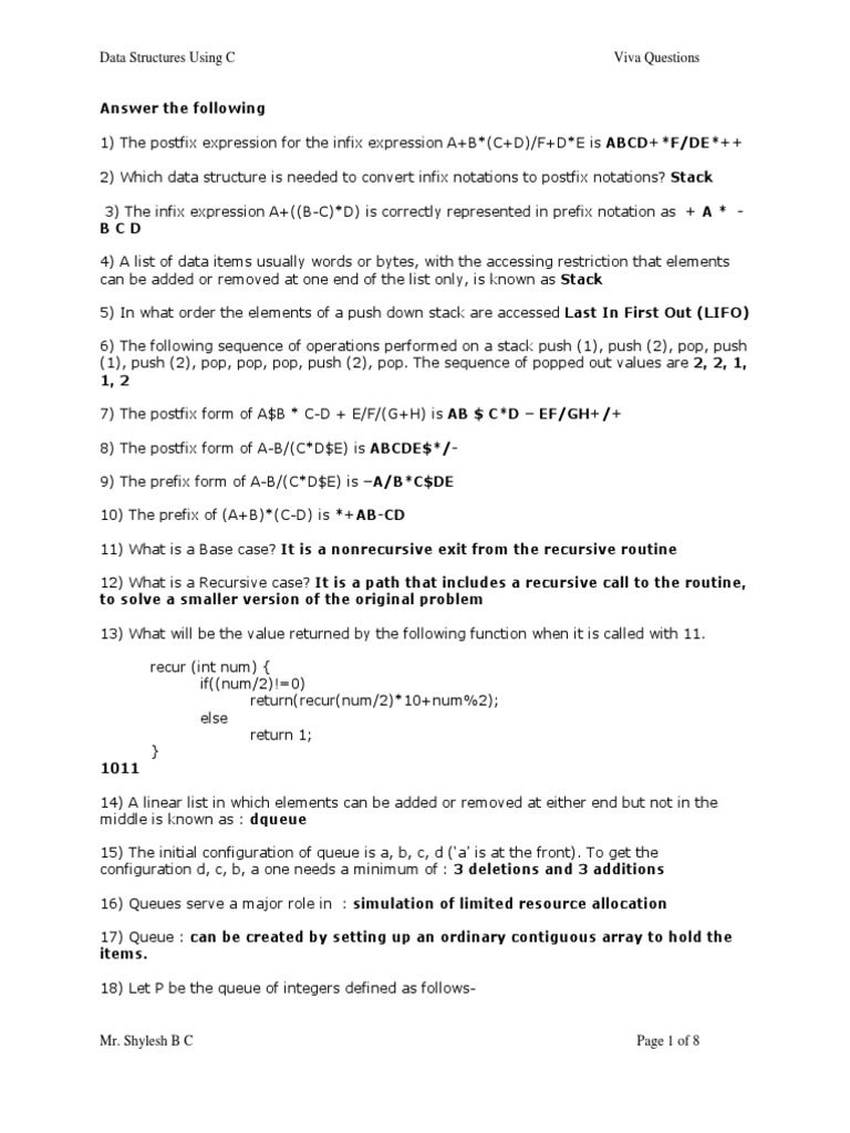 Data Structures Viva Questions | Download Free PDF | Queue (Abstract ...