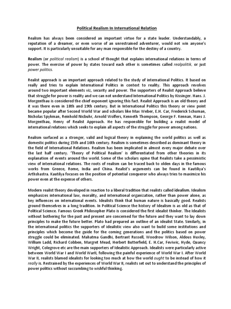 Political Realism in International Relation | PDF | Philosophical ...