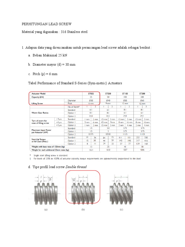 Lead Screw Design and Stress Analysis | PDF