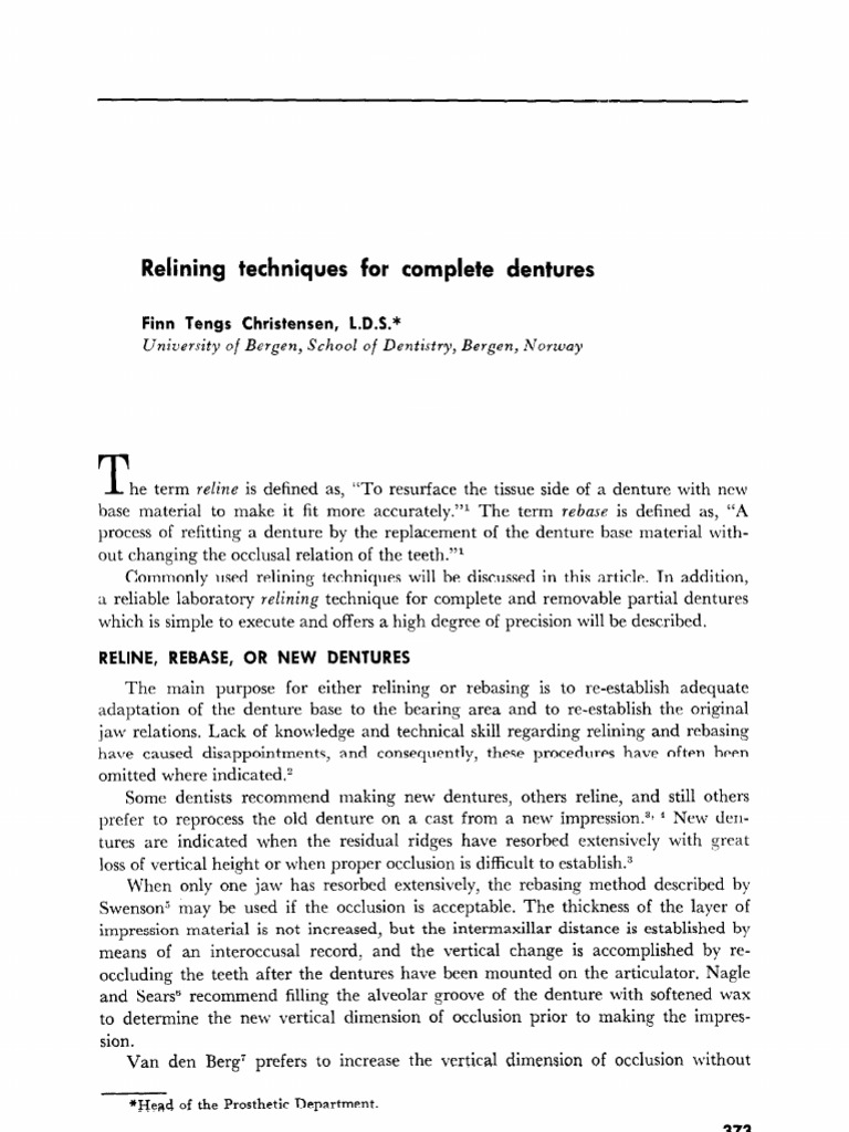 4 Relining Techniques | PDF | Dentures | Mouth