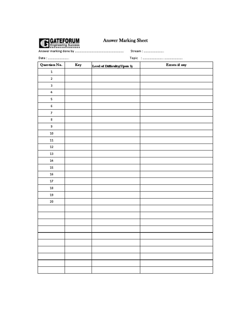 Answer Marking Sheet Template | PDF | Teaching Methods & Materials