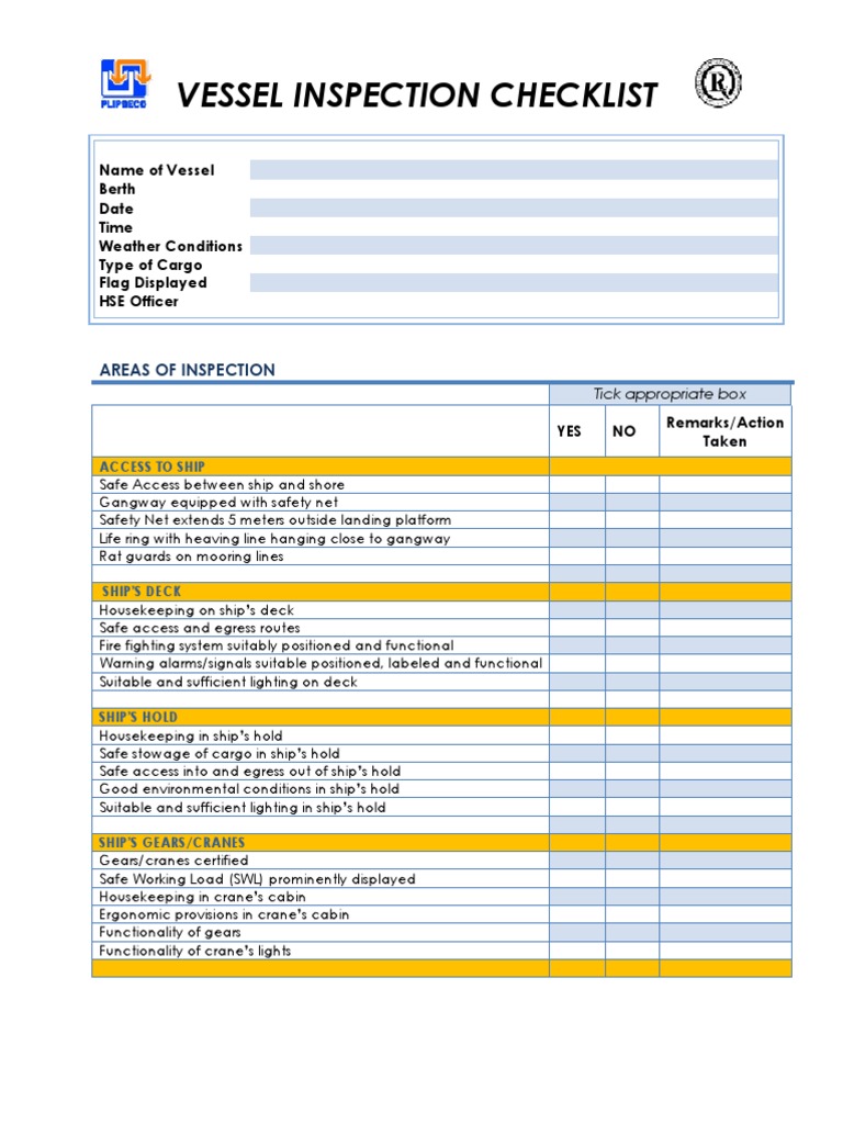 Vessel Safety Inspection Checklist | PDF | Business