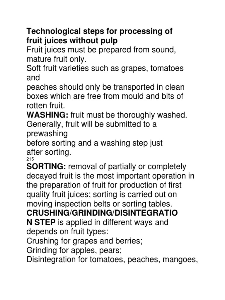 Technological Steps For Processing of Fruit Juices Without Pulp | PDF ...