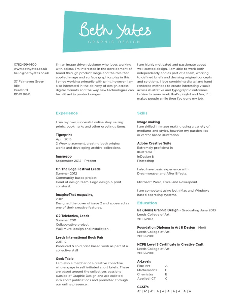 Beth Yates CV + Work Samples PDF | PDF | Graphic Design | Communication ...