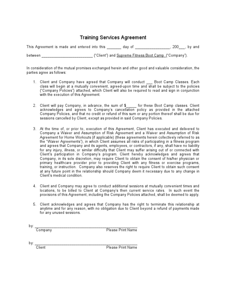 Training Services Agreement Template | PDF | Consent | Civil Law (Legal ...