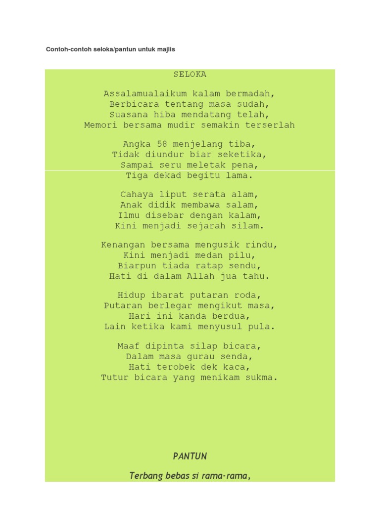 Contoh Pantun Dan Seloka | PDF