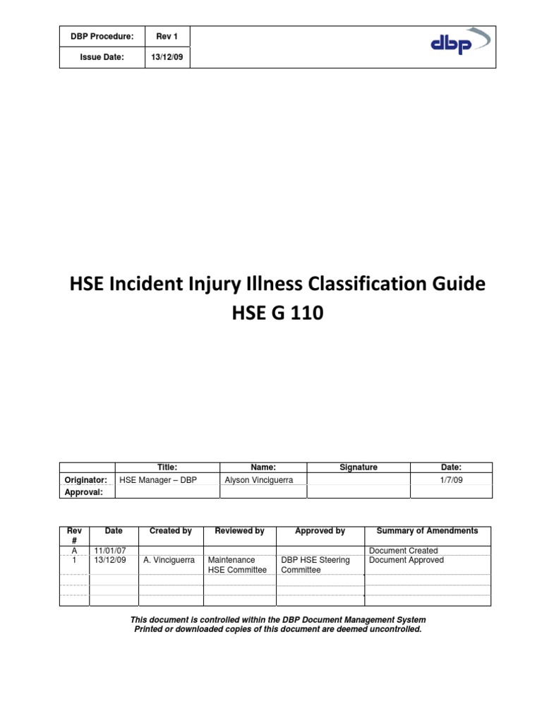 DBP HSE Injury Classification Guide | PDF | Wound | Employment