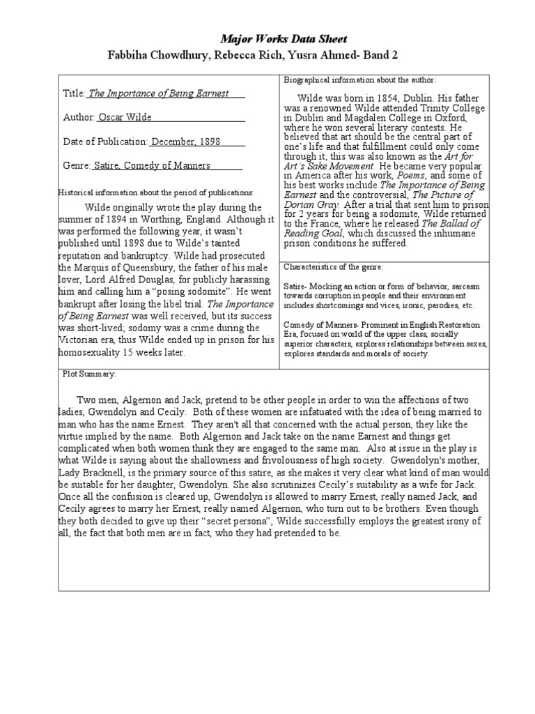 Earnest B2 | PDF | The Importance Of Being Earnest | Oscar Wilde
