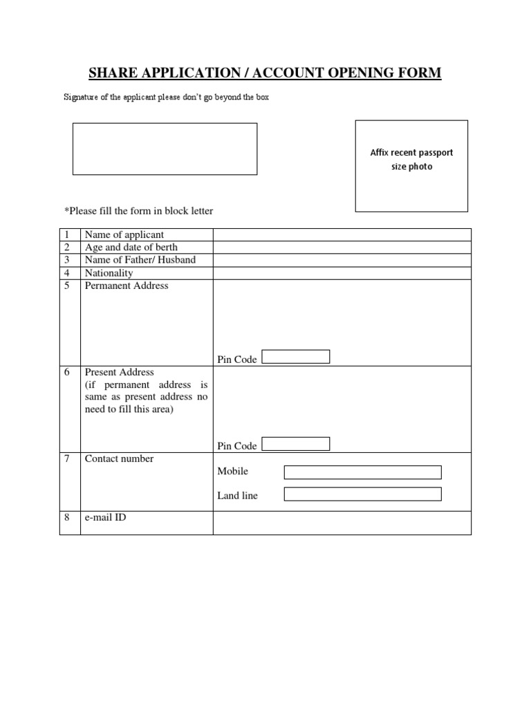 Share Application / Account Opening Form: Signature of The Applicant ...
