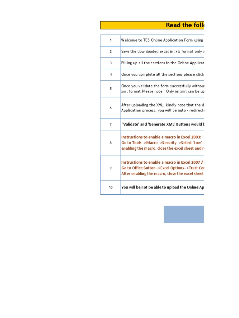 TCS Application Form | Microsoft Excel | Diploma