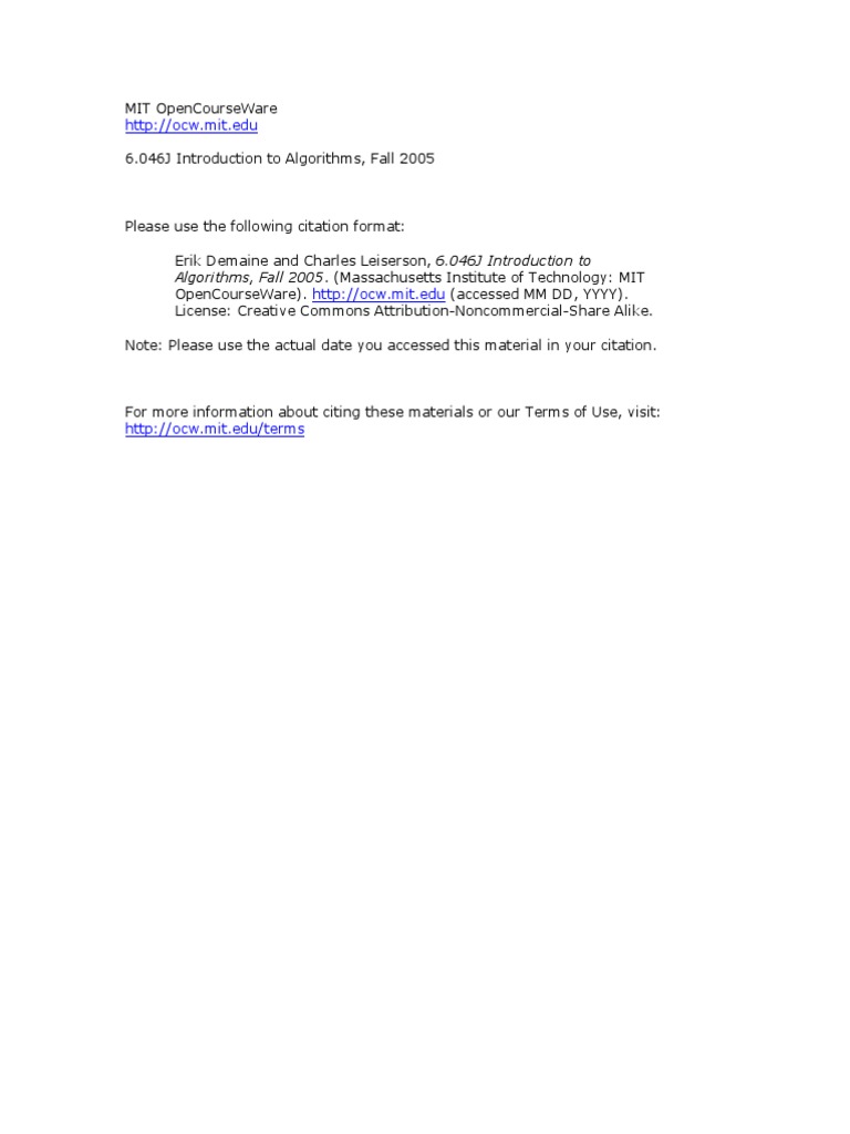 Algorithms, Fall 2005. (Massachusetts Institute of Technology: MIT ...