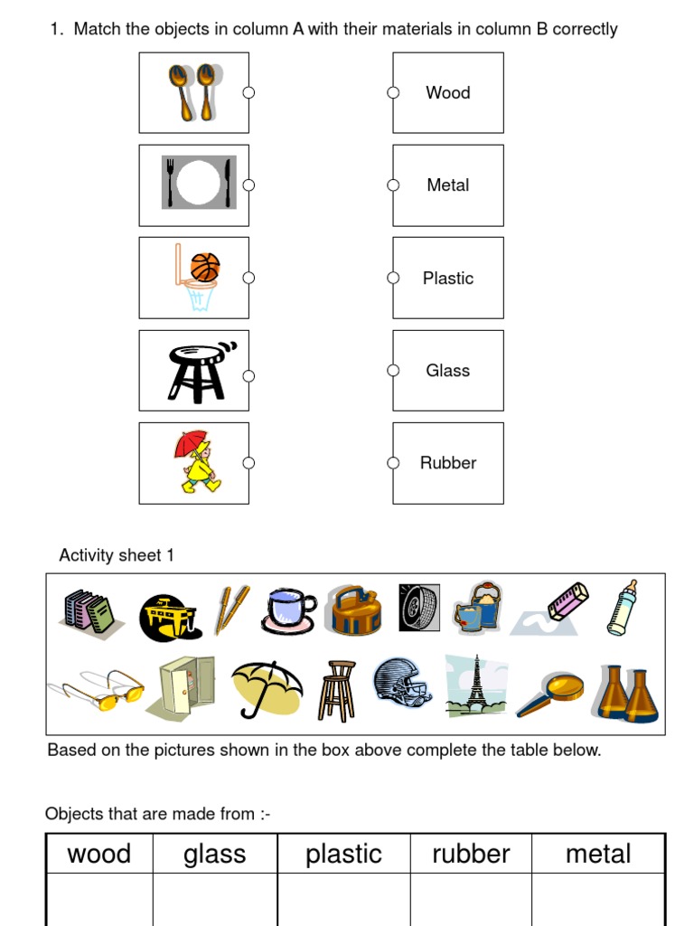 Match The Objects in Column A With Their Materials in Column B ...