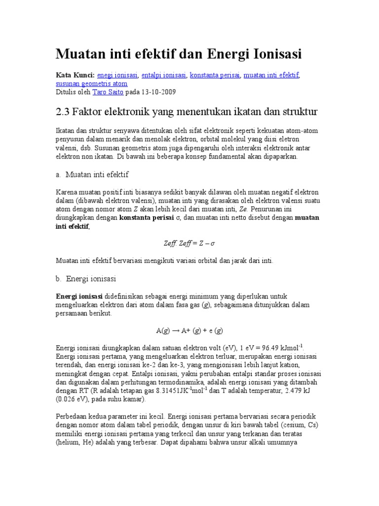 Muatan Inti Efektif Dan Energi Ionisasi | PDF | Metode & Bahan Ajar ...