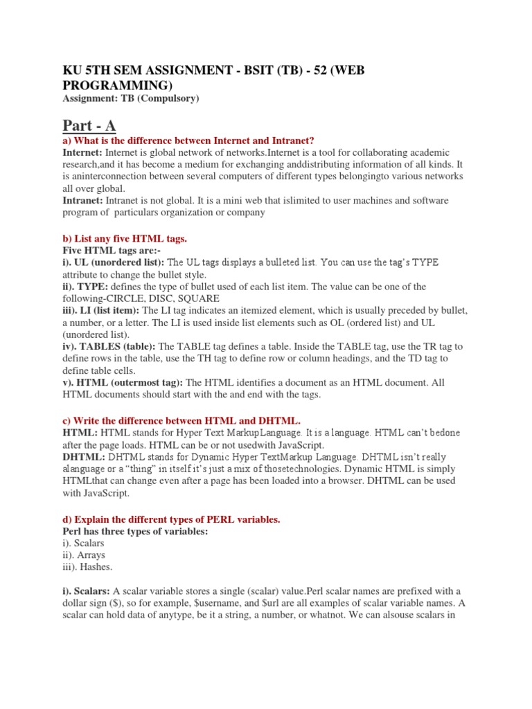 Ku 5th Sem Assignment Bsit Tb 52 Web Programming Pdf 5052