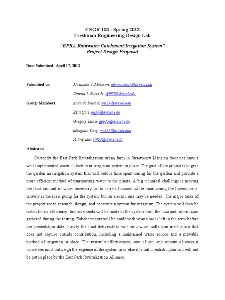 Final Draft of Project Proposal For The EPRA Rainwater Catchment ...