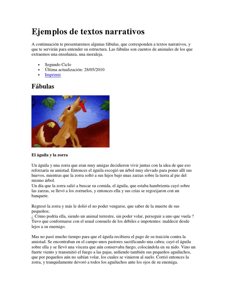 Ejemplos de Textos Narrativos | PDF | Fábula | Lobo gris