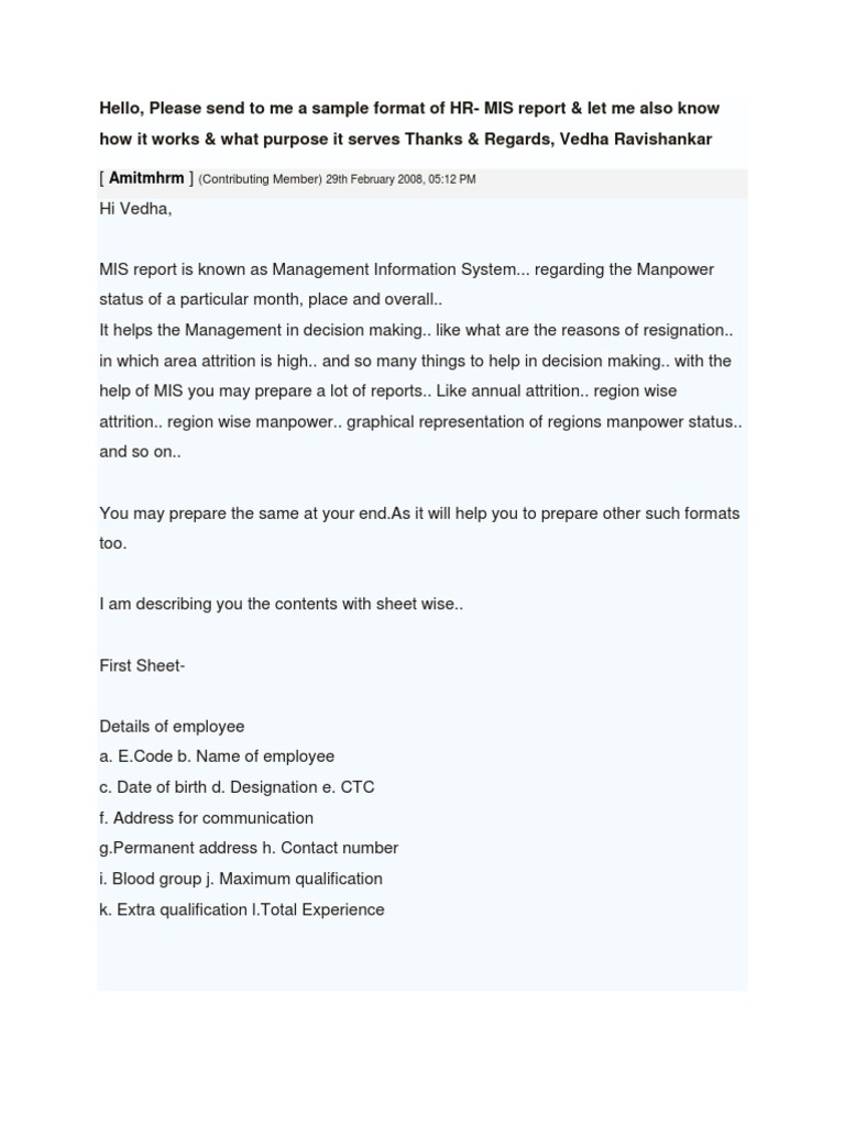 HR-MIS report format and uses | PDF