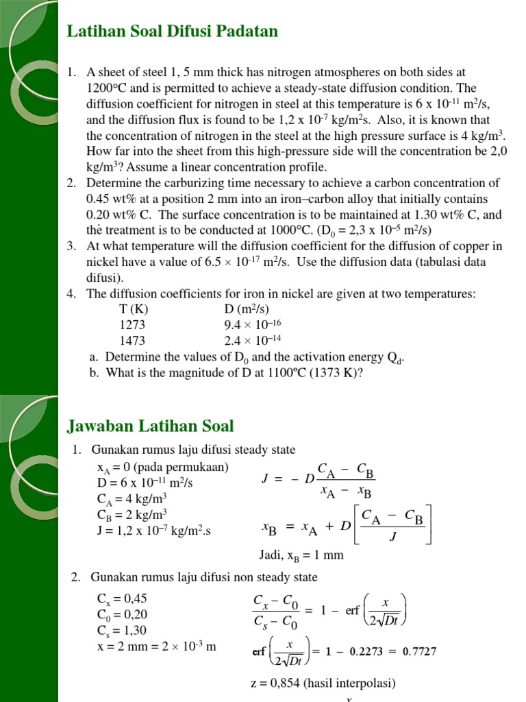 Latihan Soal Difusi Padatan | PDF | Diffusion | Carbon