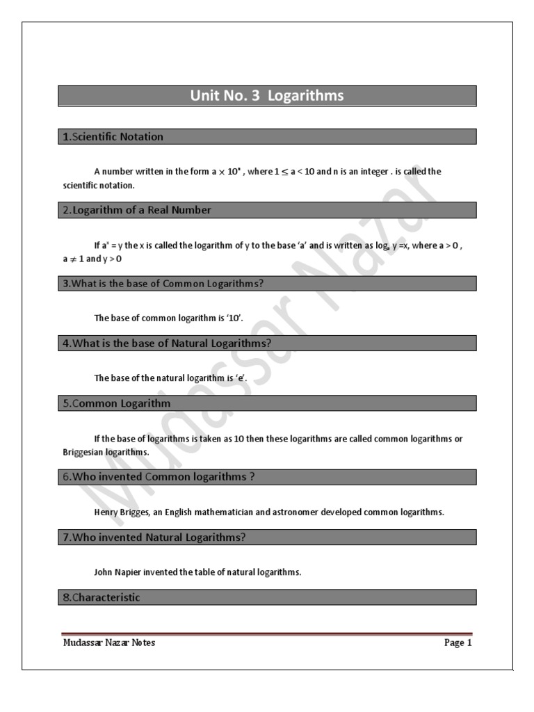 Logarithms: Concepts and Definitions | PDF