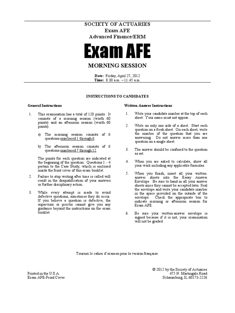 Exam AFE: Morning Session | PDF | Risk | Risk Management