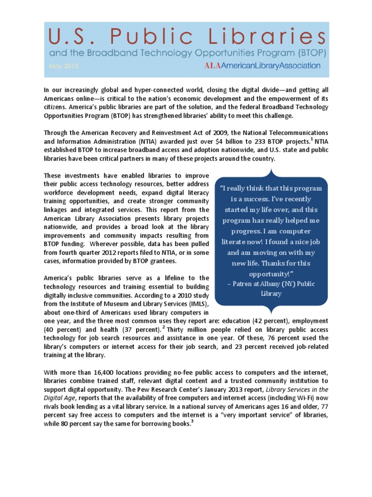 U.S. Public Libraries and The Broadband Technology Opportunities ...