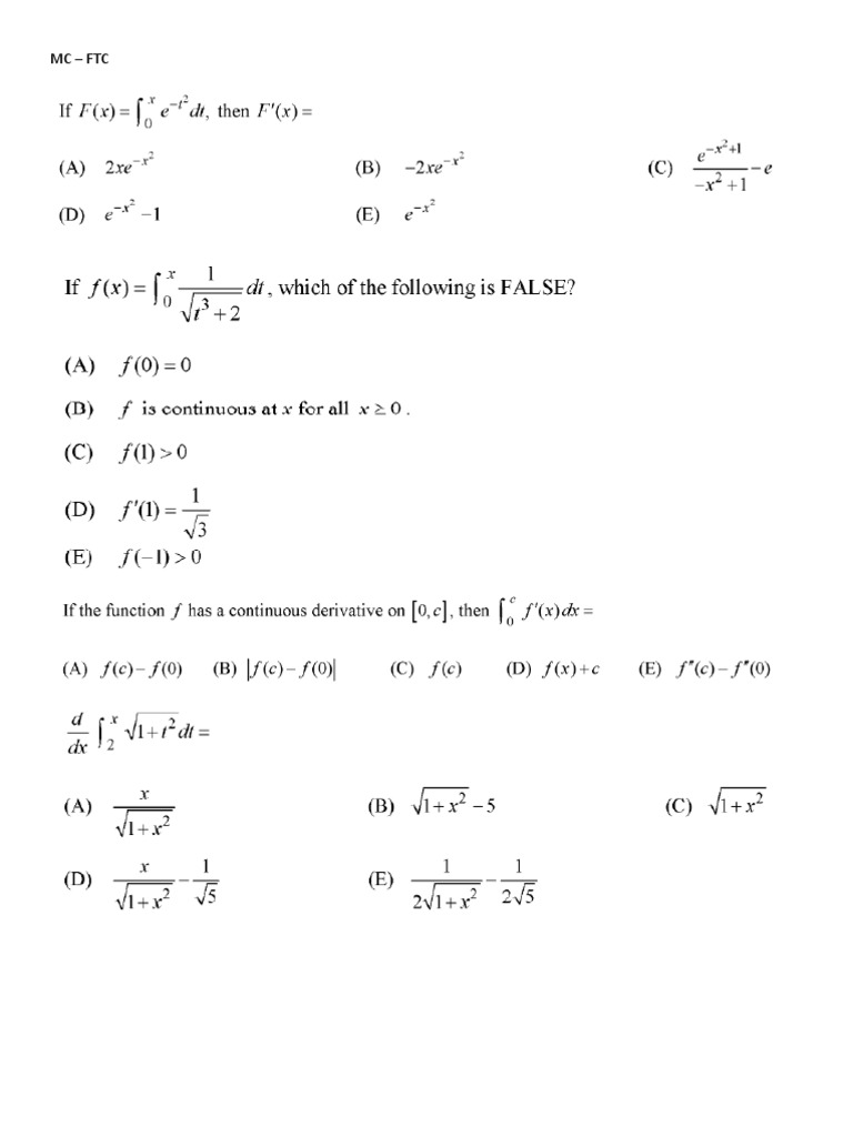 Ap Calculus BC - MC - FTC | PDF