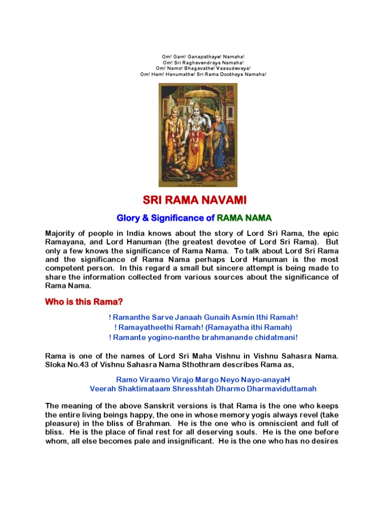 Sri Rama Navami - Glory and Significance of Rama Nama | PDF | Rama ...