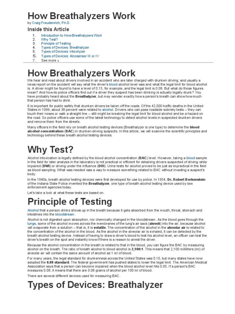 How Breathalyzers Work | PDF | Driving Under The Influence | Molecules