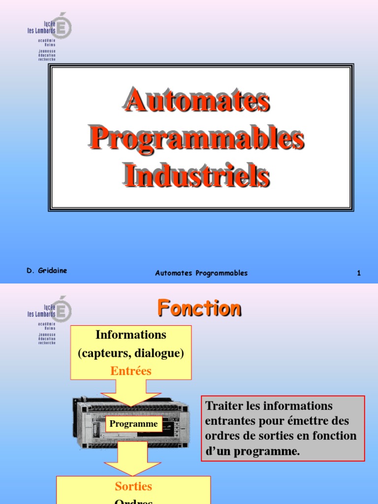 01 Cours Automate | PDF | Automate programmable industriel | Entrée/Sortie