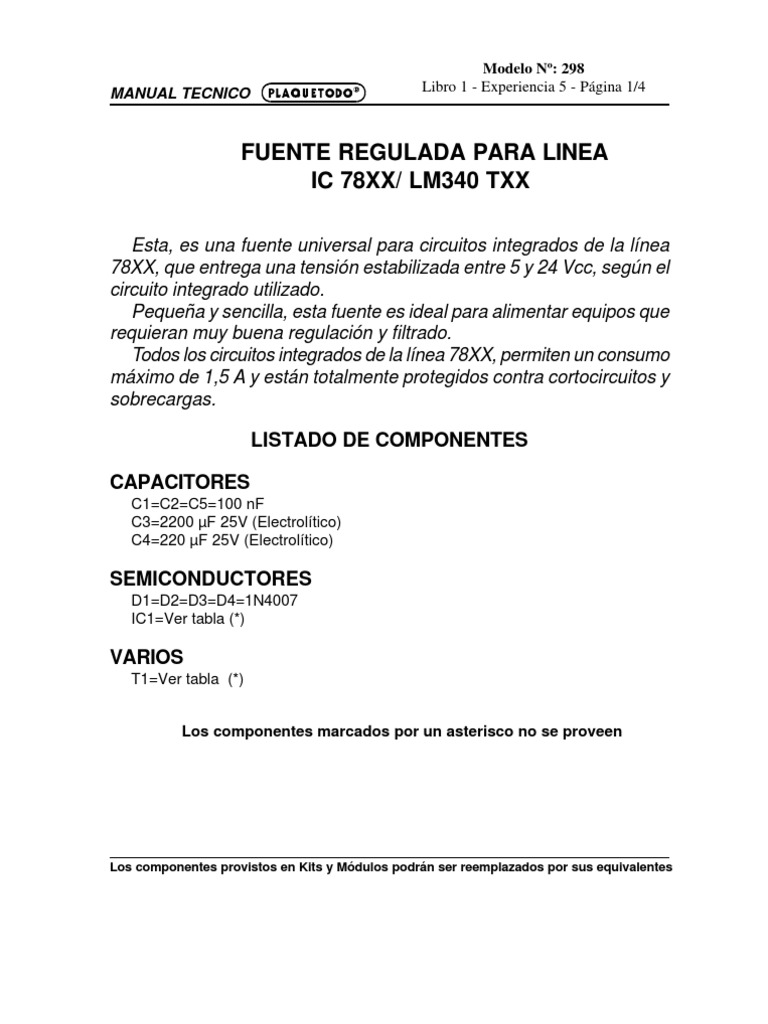 Fuente Regulada con IC 78XX y LM340T15 | PDF | Rectificador | Condensador