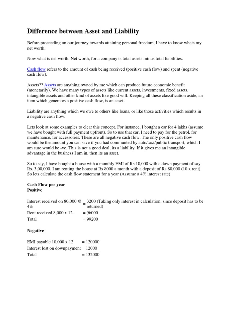 Difference Between Asset and Liability | PDF | Interest | Cash Flow
