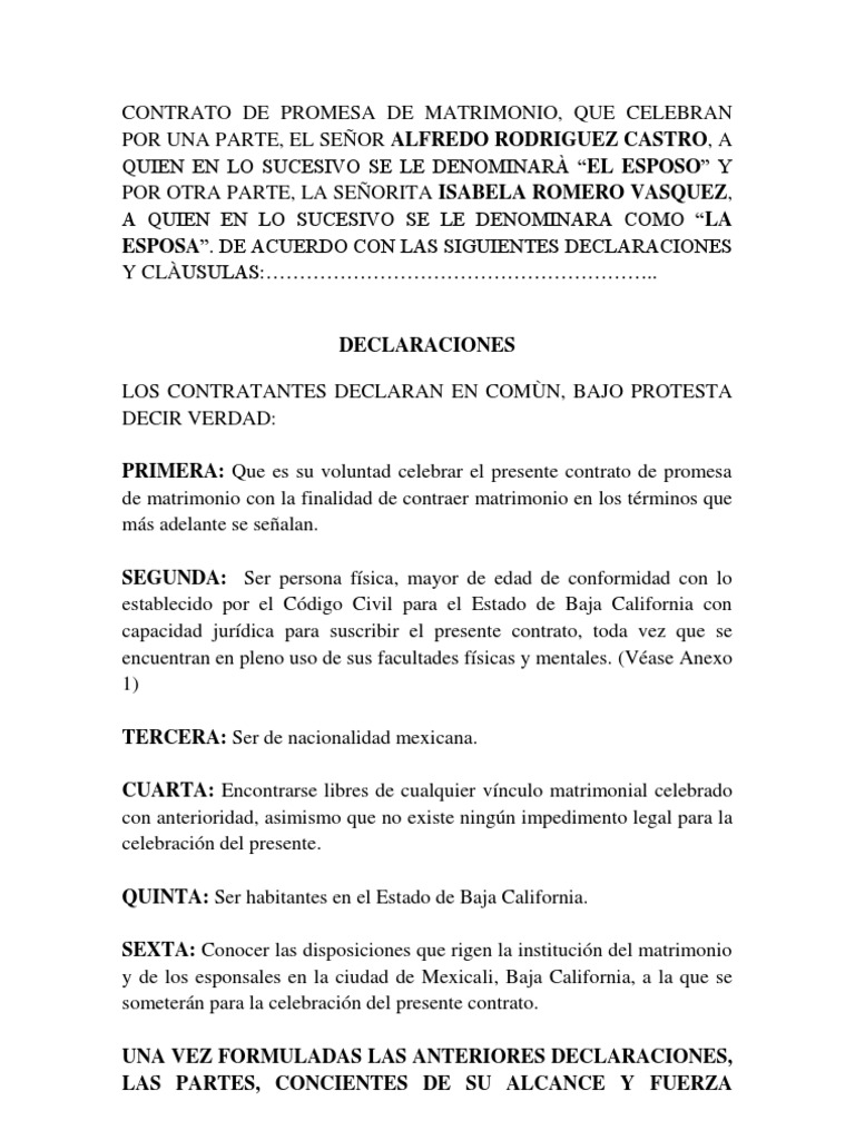 Modelo De Contrato De Matrimonio