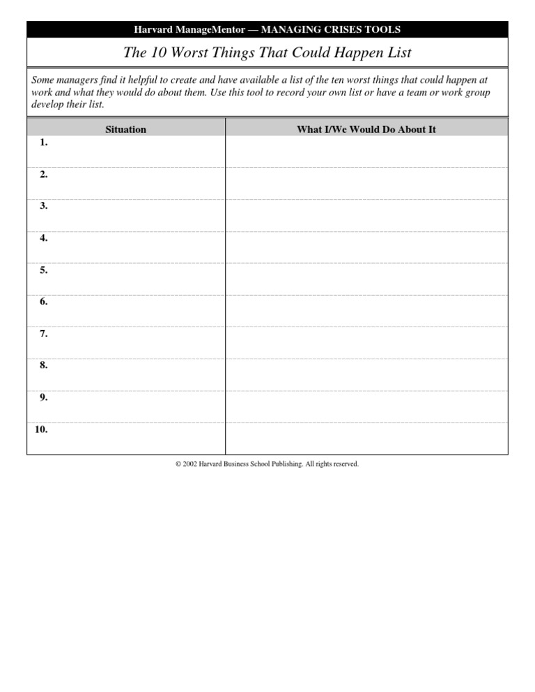 The 10 Worst Things That Could Happen List | PDF