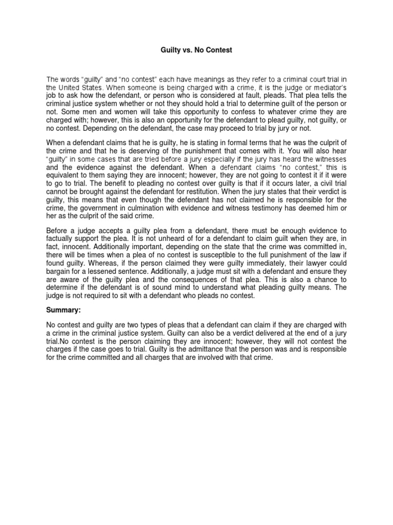 Guilty vs. No Contest | PDF | Plea | Nolo Contendere