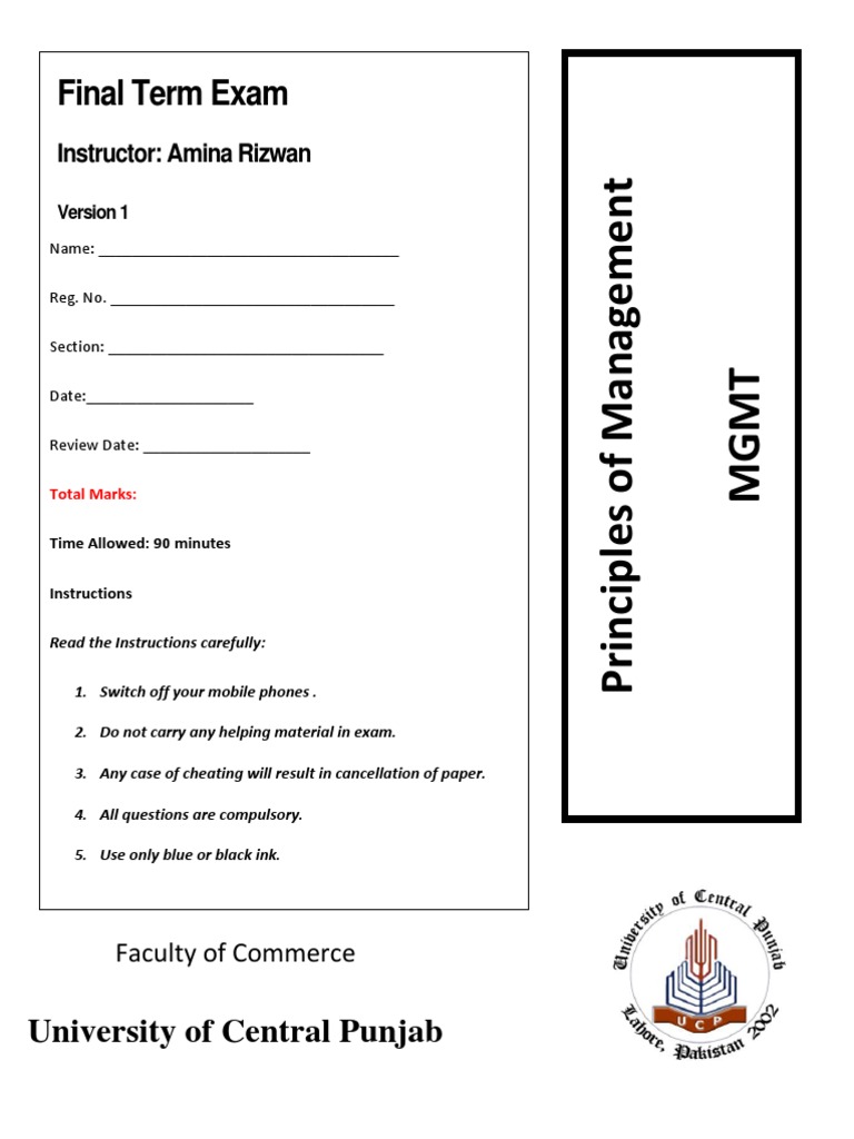 Final Exam Front Page | Test (Assessment) | Goal