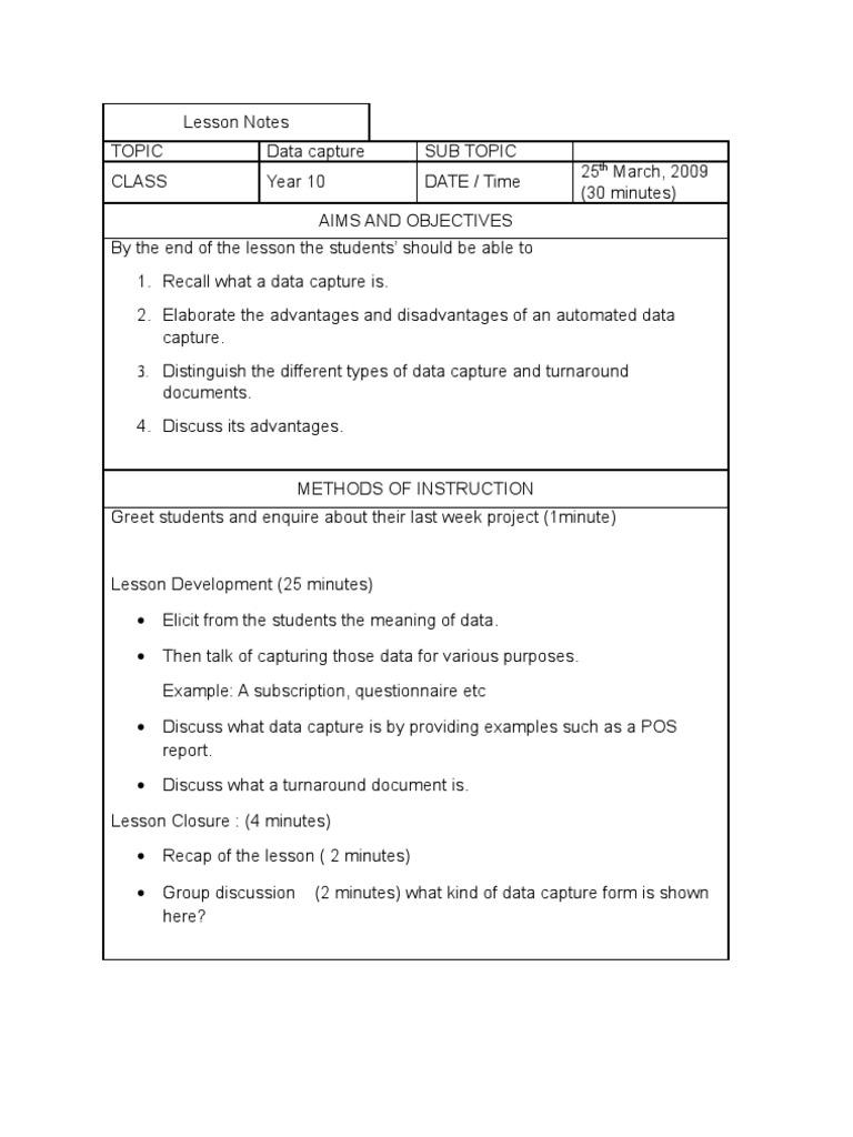 Lesson Plan for Form 4 | Information Technology | Information Science
